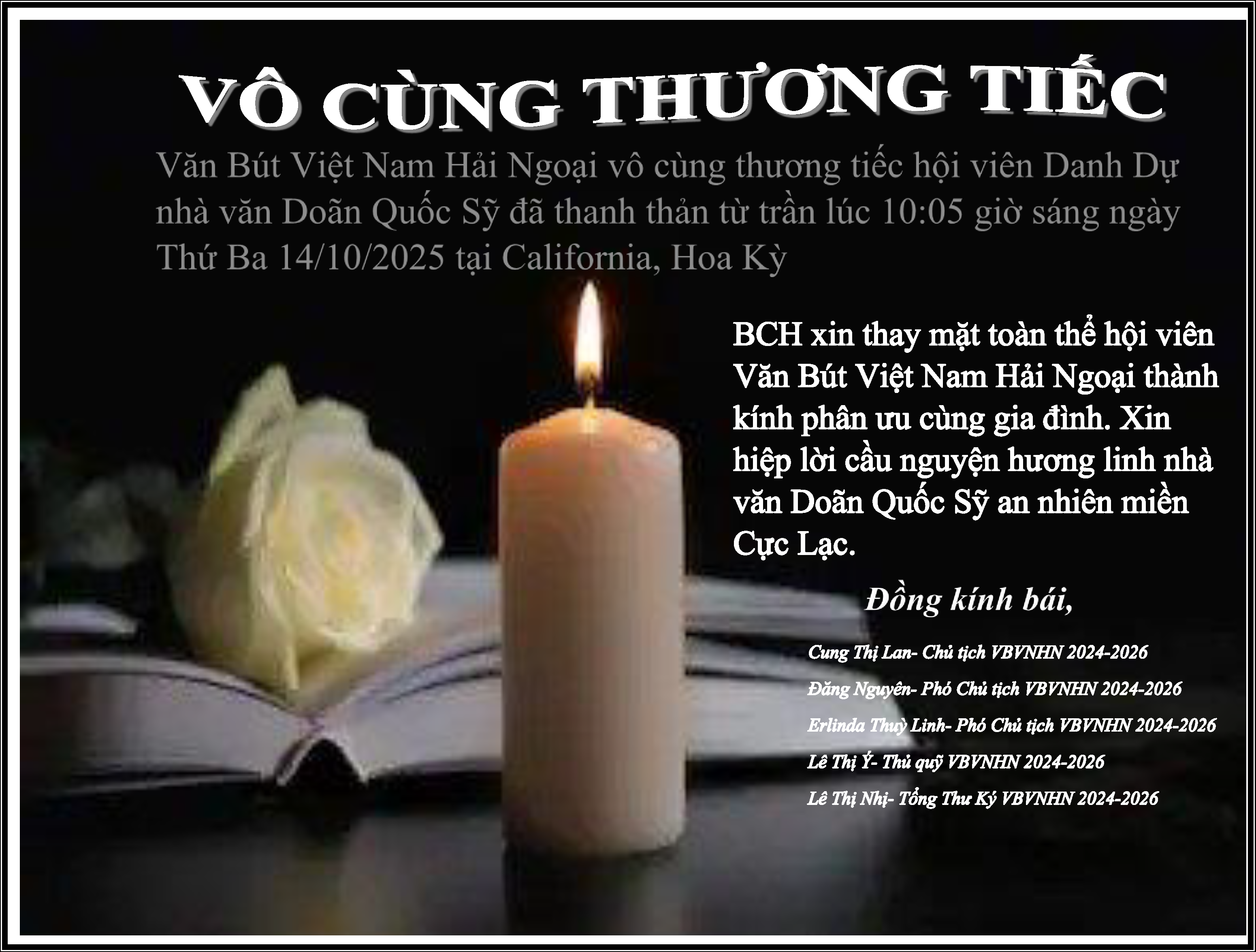 Văn Bút Việt Nam Hải Ngoại vô cùng thương tiếc hội viên Danh Dự nhà văn ...